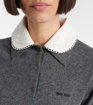 Miu Miu Logo Cashmere Polo Sweater