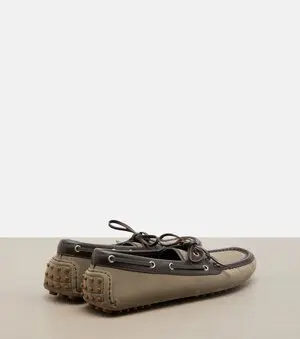 Brunello Cucinelli Monili Leather-trimmed Suede Boat Shoes - Beige