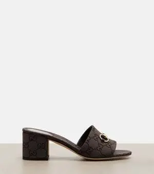 Gucci Horsebit Gg Canvas Mules
