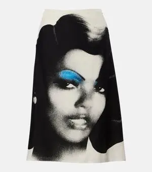 Versace Printed Silk Poplin Midi Skirt