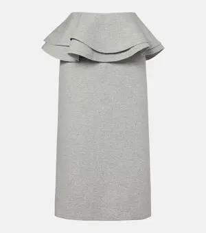 Plan C Ruffled Cotton-blend Midi Skirt - Grey