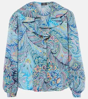 Etro Paisley Ruffled Cotton-blend Blouse - Multicoloured
