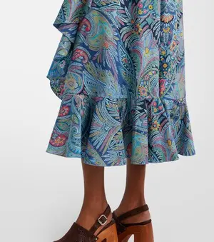 Etro Printed Ruffled Cotton-blend Midi Skirt