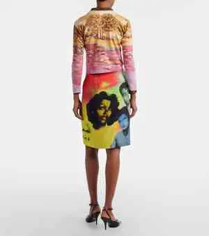 Versace Printed Silk Twill Midi Skirt