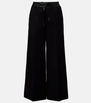 Alaïa Leather-trimmed Virgin Wool Wide-leg Pants - Black