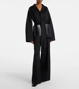 Alaïa Leather-trimmed Virgin Wool Wide-leg Pants