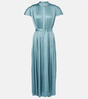 JOSEPH Phare Plissé Satin Midi Dress - Blue