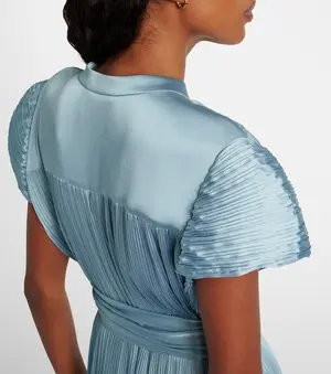JOSEPH Phare Plissé Satin Midi Dress - Blue