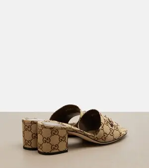 Gucci Horsebit Gg Canvas Mules
