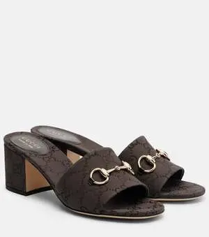 Gucci Horsebit Gg Canvas Mules - Brown
