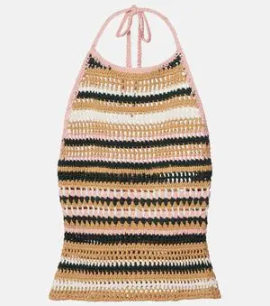 The Upside Crochet Halterneck Cotton Top - Multicoloured