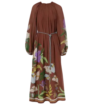 ALEMAIS Alfie Gathered Cotton And Silk Midi Dress - Brown