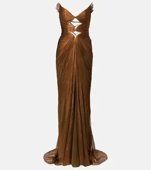 MARIA LUCIA HOHAN Cutout Pleated Silk Gown - Brown