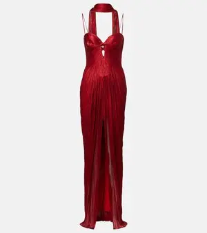 MARIA LUCIA HOHAN Pleated Silk Bustier Gown - Red