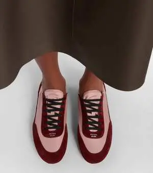 Prada Collapse Re-nylon And Suede Sneakers - Pink