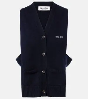 Miu Miu Logo Cashmere Sweater Vest - Blue