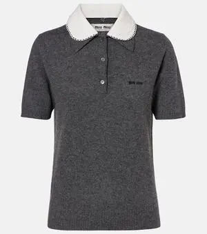 Miu Miu Logo Cashmere Polo Shirt - Grey