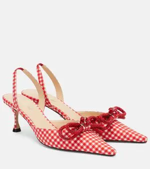 Mach & Mach Double Bow Gingham Slingback Pumps - Red