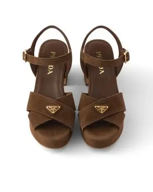 Prada Suede Platform Sandals - Brown