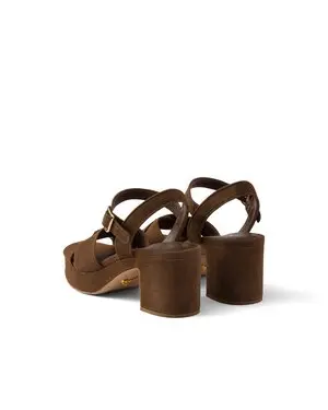Prada Suede Platform Sandals - Brown