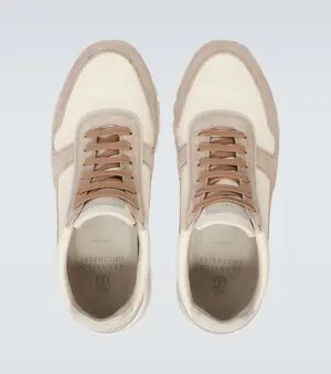 Brunello Cucinelli Suede-trimmed Leather Sneakers - Neutrals