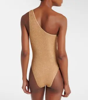 Oseree Embellished One-shoulder Lamé Swimsuit