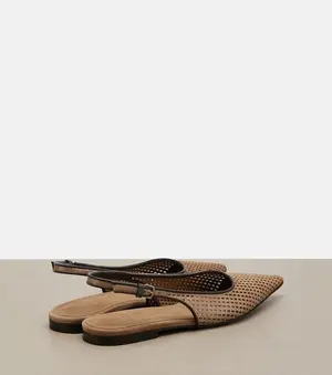 Brunello Cucinelli Perforated Leather Slingback Flats