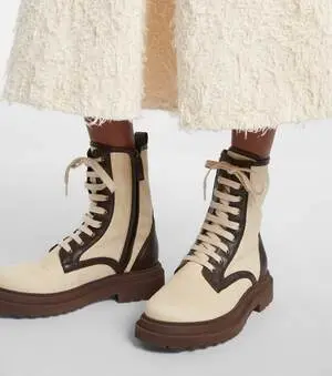 Brunello Cucinelli Leather-trimmed Lace-up Boots