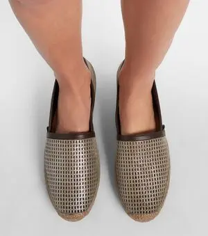Brunello Cucinelli Perforated Leather And Suede Espadrilles - Grey