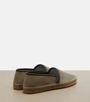 Brunello Cucinelli Perforated Leather And Suede Espadrilles - Grey
