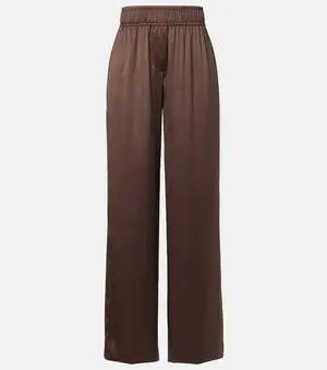 Brunello Cucinelli Silk-blend Satin Wide-leg Pants - Brown