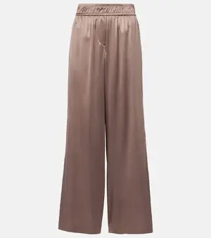 Brunello Cucinelli Silk-blend Wide-leg Pants - Brown