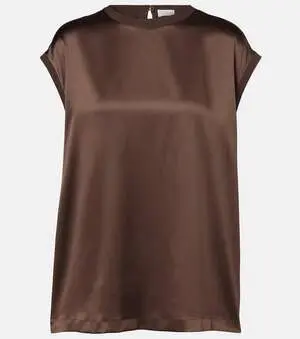 Brunello Cucinelli Silk-blend Satin Top - Brown