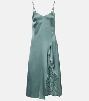 Acne Studios Lace-trimmed Satin Slip Dress - Green