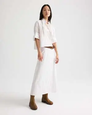 TWP The A-line Skirt In Drop Needle Double Stripe - White / Wine