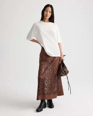 TWP The A-line Skirt With Laser Cut In Bruins Leather - Cigar