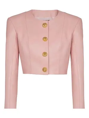 Balmain Long Sleeves Buttoned Lambskin Cropped Jacket