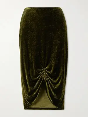Valentino Garavani Ruched Velvet Skirt - Green