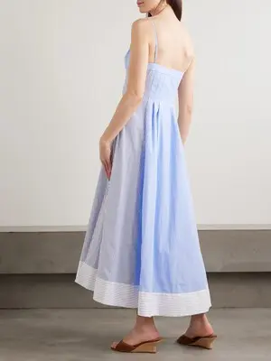 Simkhai Chamberlain Paneled Striped Cotton-poplin Midi Dress - Blue