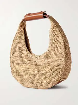 Staud Moon Leather-trimmed Raffia Tote - Neutral
