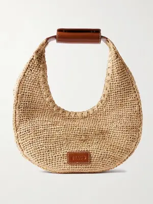 Staud Moon Leather-trimmed Raffia Tote - Neutrals