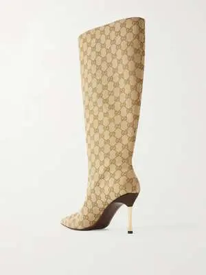 Gucci Trinity Coated-canvas Knee Boots - Beige