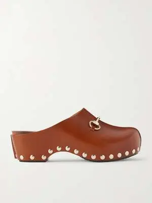 Gucci Embellished Studded Leather Clogs - Light Brown