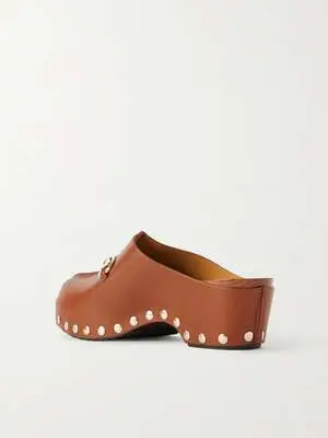 Gucci Embellished Studded Leather Clogs - Light Brown