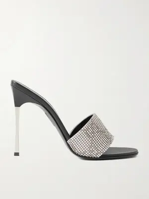 Gucci Trinity Crystal-embellished Mesh Mules Gray