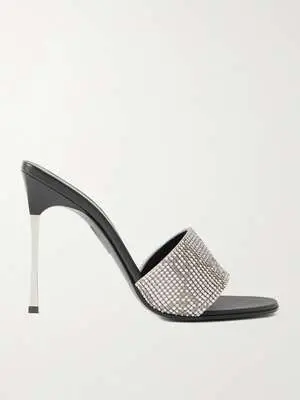 Gucci Trinity Crystal-embellished Mesh Mules - Light Gray