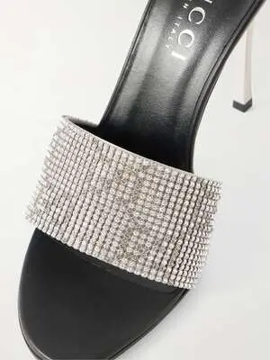 Gucci Trinity Crystal-embellished Mesh Mules - Light Gray