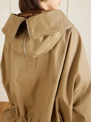 Dries Van Noten Gathered Cotton-twill Hooded Jacket - Neutrals