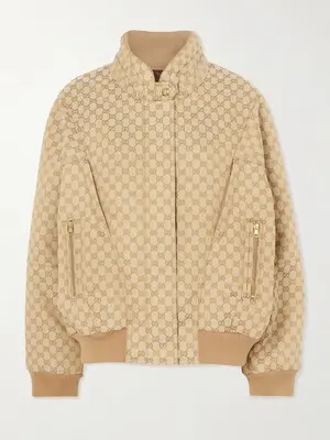 Gucci Canvas-jacquard Turtleneck Bomber Jacket - Neutrals