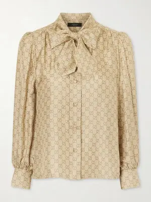 Gucci Printed Silk-twill Blouse - Neutrals